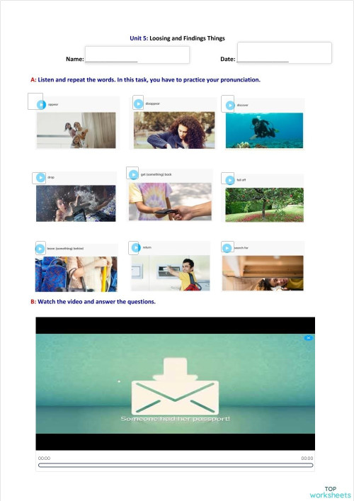 EVOLVE 3: LEVEL 5 UNIT 5 'Losing and Finding things'. Interactive ...