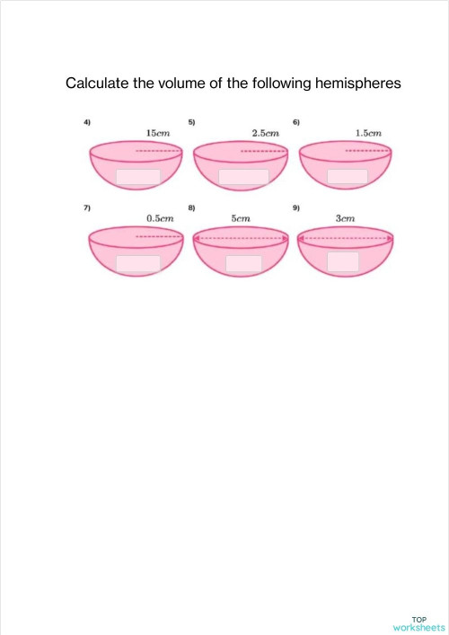 Volume of a hemisphere. Interactive worksheet | TopWorksheets
