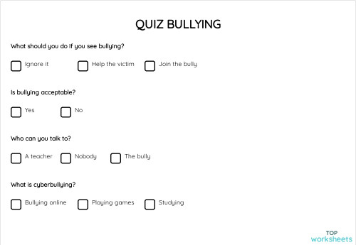 QUIZ BULLYING. Interactive worksheet | TopWorksheets
