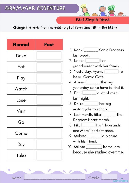 Past Simple Tense Interactive Worksheet Topworksheets