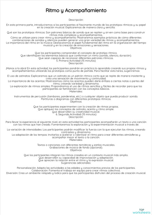 Ritmo y Acompañamiento. Ficha interactiva | TopWorksheets