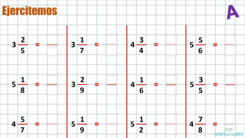 DE NÚMERO MIXTO A FRACCIÓN IMPROPIA 1. Ficha interactiva | TopWorksheets