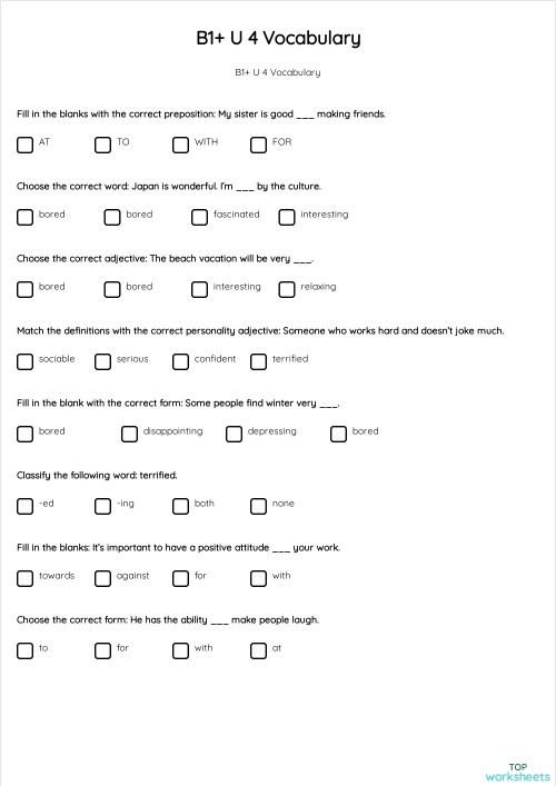 B1+ U 4 Vocabulary. Interactive worksheet | TopWorksheets