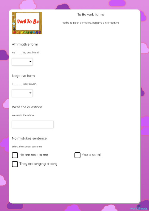 To Be verb forms. Ficha interactiva | TopWorksheets