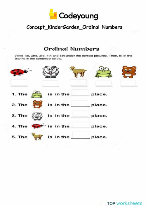 Ordinal Numbers for kg. Interactive worksheet | TopWorksheets
