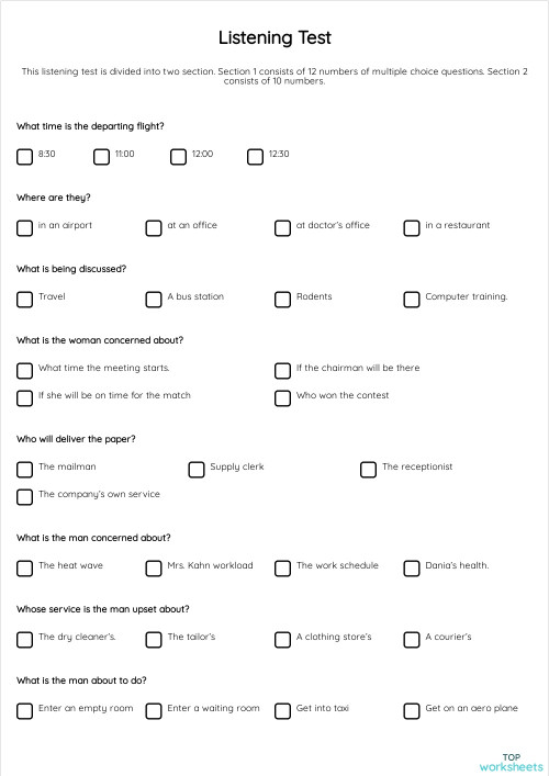 Listening Test. Interactive worksheet | TopWorksheets