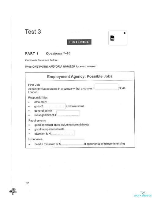 F - Unit 6 - Listening - Mock Test. Interactive worksheet | TopWorksheets