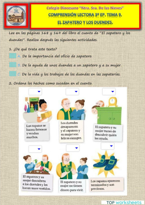 Tema 9. El zapatero y los duendes.. Interactive worksheet | TopWorksheets