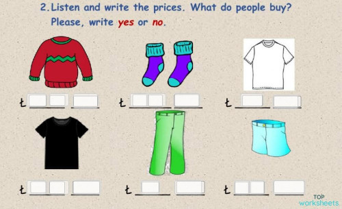 Clothes listening. Interactive worksheet | TopWorksheets