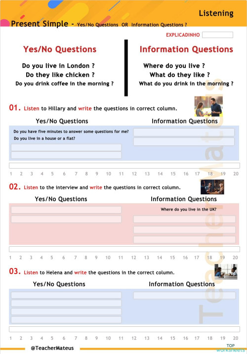 PRESENT SIMPLE - Yes No Questions OR Information Questions - 2 ...