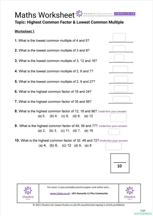 HCF and LCM. Interactive worksheet | TopWorksheets