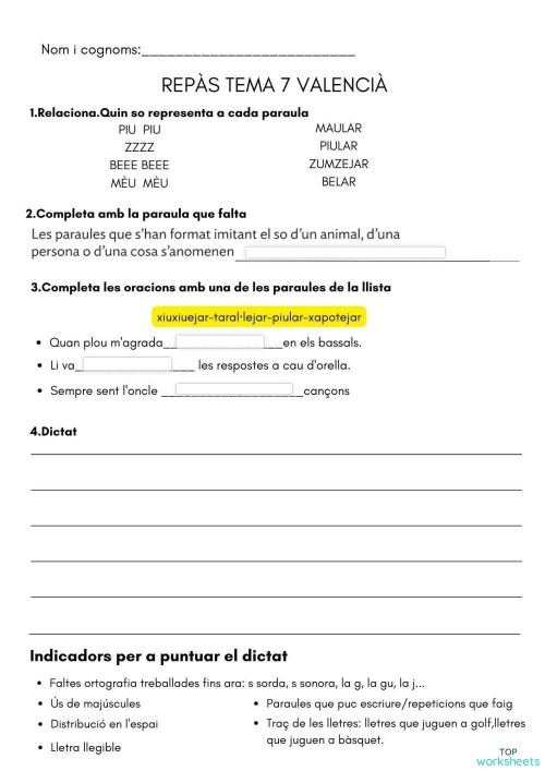 REPÀS TEMA 7 VALENCIÀ 1. Fitxa interactiva | TopWorksheets