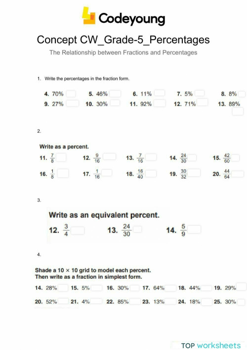 Concept-CW-The Relationship between Fractions and Percentages ...