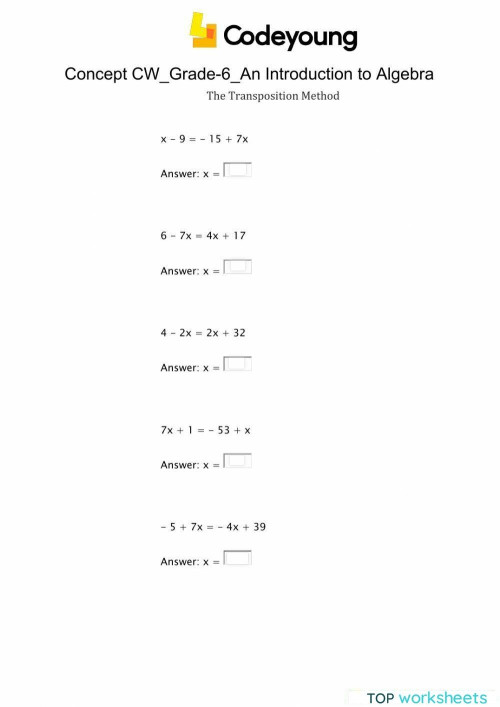 The Transposition Method Concept Cw Interactive Worksheet Topworksheets