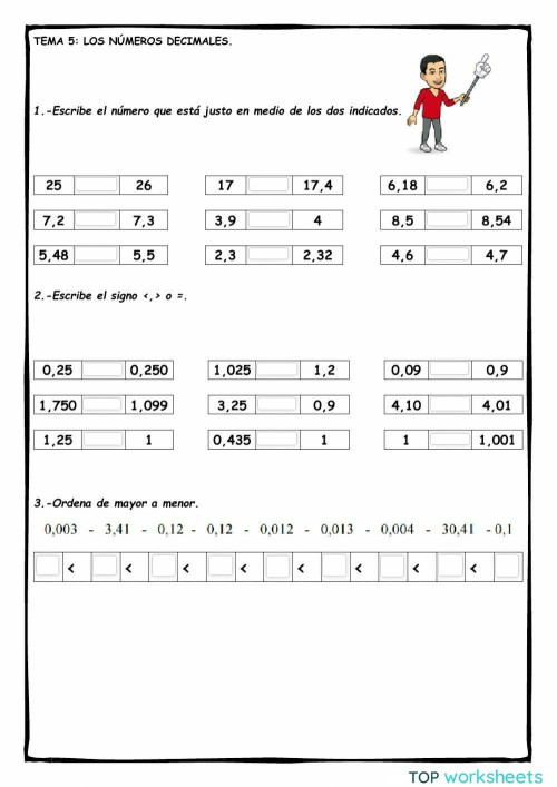 Ficha 4: los números decimales. Ficha interactiva | TopWorksheets