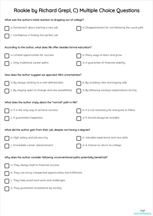 Rookie by Richard Grepl, C) Multiple Choice Questions. Interactive ...