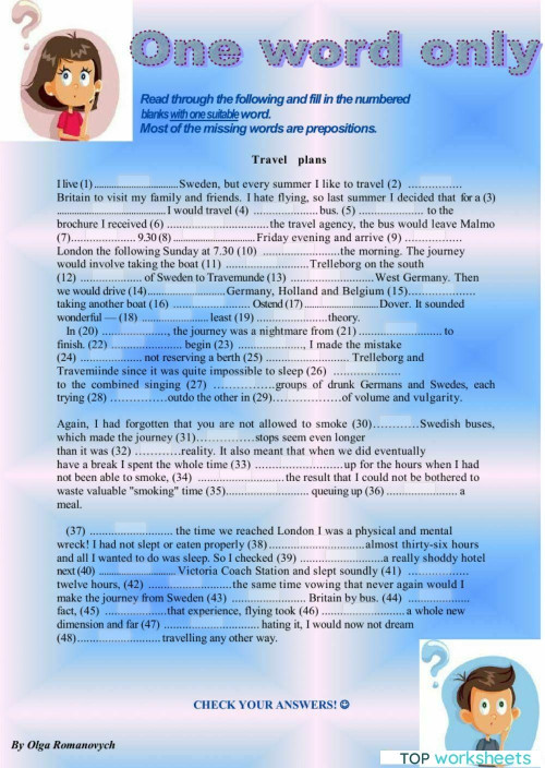 QUICK TEST- Prepositions- One Word Only. Interactive worksheet ...