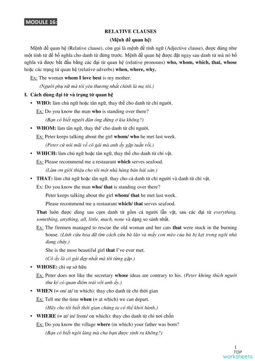 Grade 9 Relative Clause Interactive Worksheet Topworksheets 1833