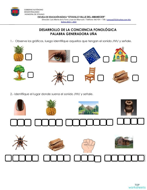 Desarrollo de la Conciencia Fonológica. Ficha interactiva | TopWorksheets
