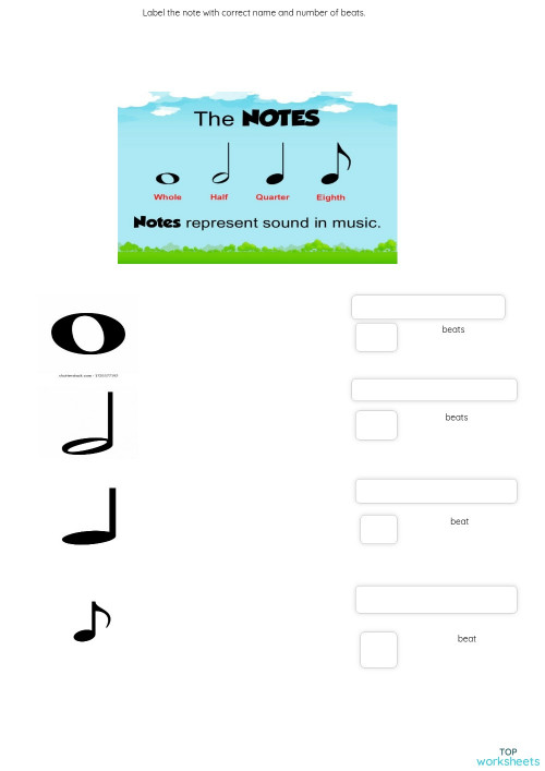 Label the note. Interactive worksheet | TopWorksheets