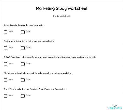 Marketing Study worksheet. Interactive worksheet | TopWorksheets