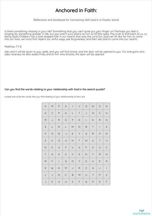 Anchored in Faith:. Interactive worksheet | TopWorksheets