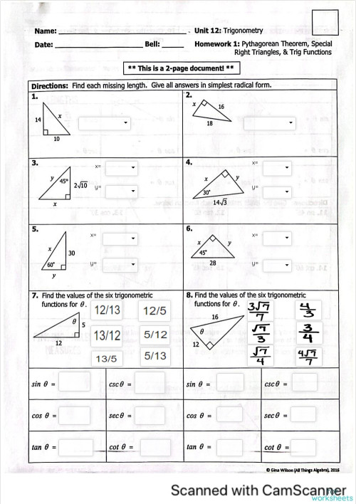 Trigonometry HW 1. Interactive worksheet | TopWorksheets