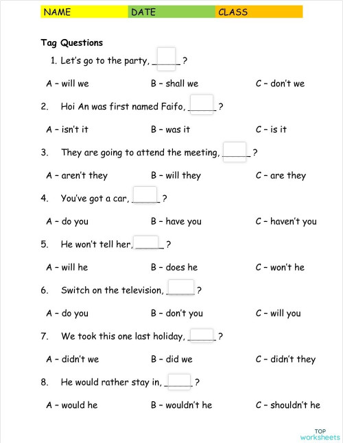 TAG QUESTIONS 2. Interactive worksheet | TopWorksheets
