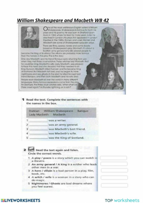 Motivate 2, unit 4, William Shakespeare and Macbeath. Interactive ...
