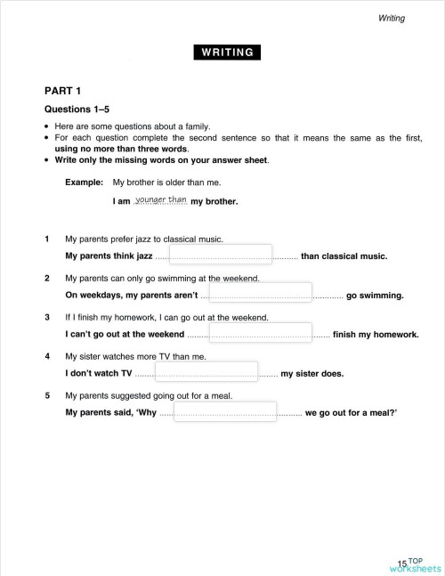 PET 2 Test 1 W Part 1. Interactive worksheet | TopWorksheets