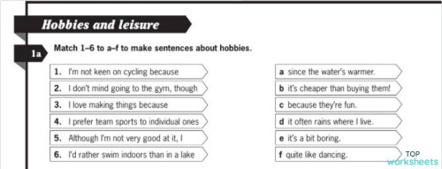 Hobbies and leisure. Interactive worksheet | TopWorksheets