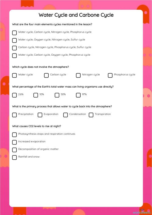 Water Cycle and Carbone Cycle. Interactive worksheet | TopWorksheets