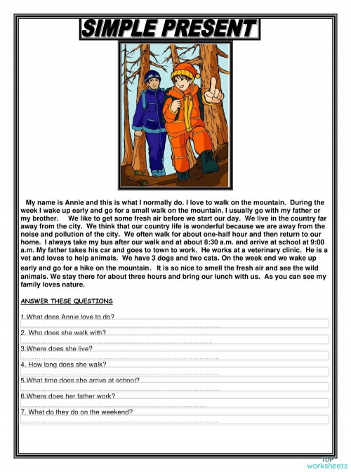 Reading simple present. Interactive worksheet | TopWorksheets