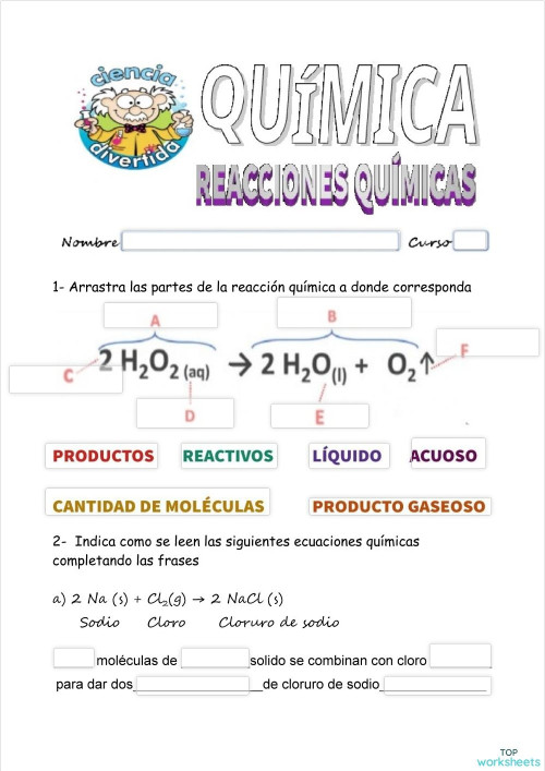Hoja De Trabajo Sobre Los Tipos De Reacciones Químicas