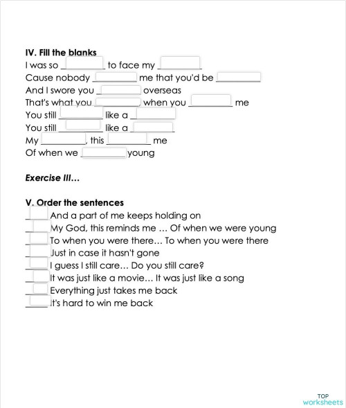 When We Were Young Canción de Adele 2. Interactive worksheet ...