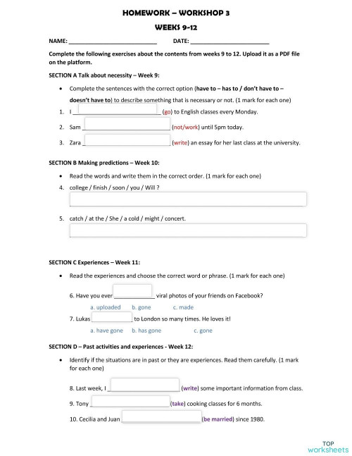 HOMEWORK - WORKSHOP 3 DIST. Interactive worksheet | TopWorksheets
