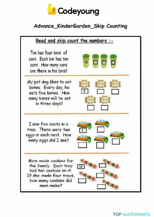 Skip counting online pdf for kg. Interactive worksheet | TopWorksheets