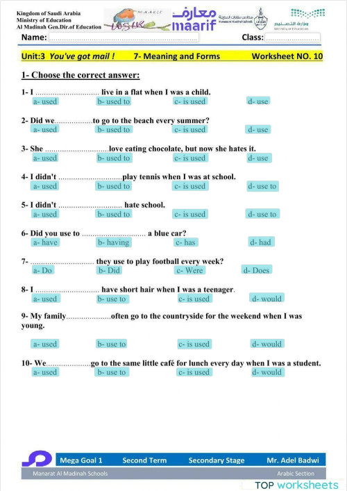 Mega Goal 1.2 Second Term Unit 3 You've got mail! 7-Meanings and forms ...