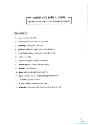 38 chủ đề từ vựng- VOCABULARY SET 5: EDUCATING PRISONERS. Bài tập tương ...
