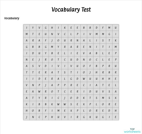 Vocabulary Test. Interactive worksheet | TopWorksheets