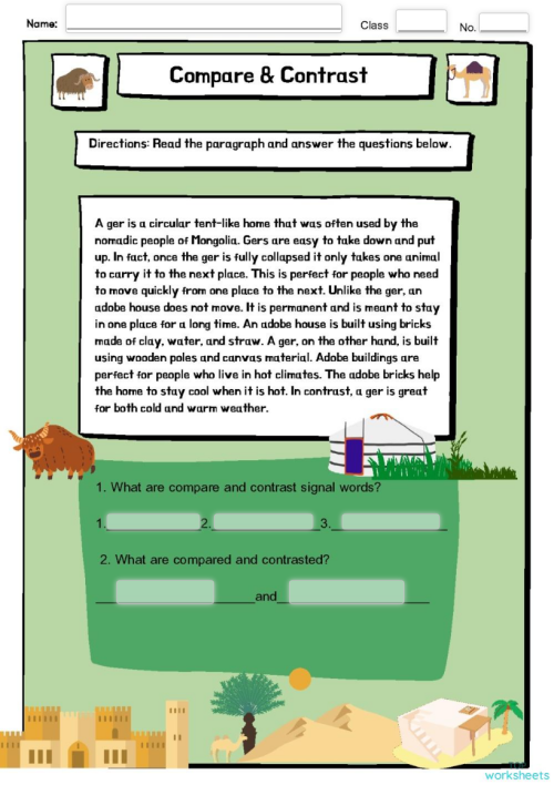Compare & Contrast worksheet ใบงานเชิงโต้ตอบ | TopWorksheets
