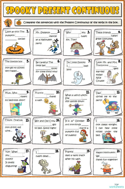 Present continuous - Halloween. Interactive worksheet | TopWorksheets