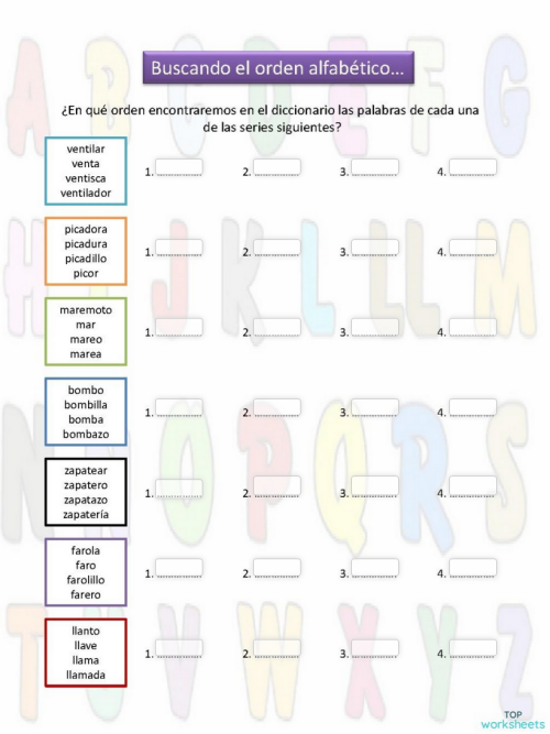 Buscando el orden alfabético.... Ficha interactiva | TopWorksheets