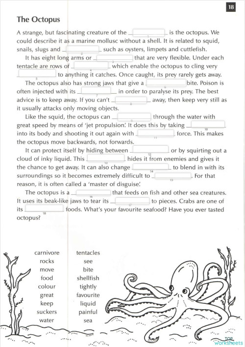 Unit 18 The Octopus. Interactive worksheet | TopWorksheets