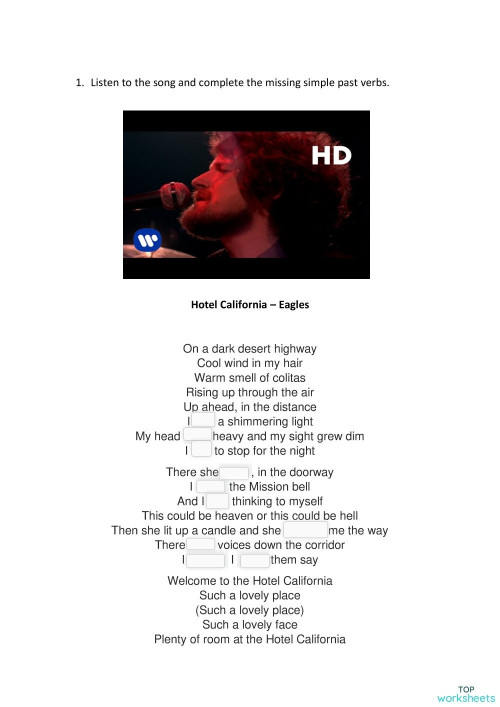 Hotel California. Interactive worksheet | TopWorksheets