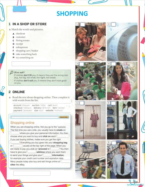 Shopping vocabulary. Interactive worksheet | TopWorksheets