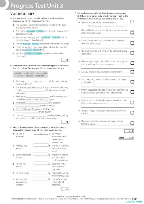 Level 4 - Unit 3 Homework. Interactive worksheet | TopWorksheets