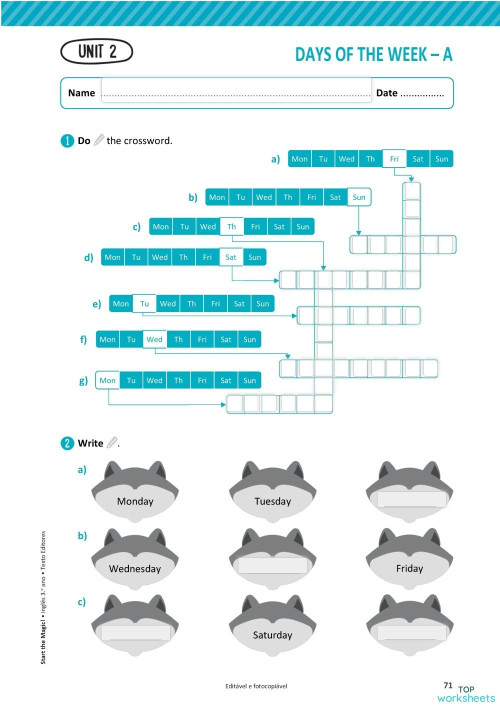 Days of the week. Interactive worksheet | TopWorksheets