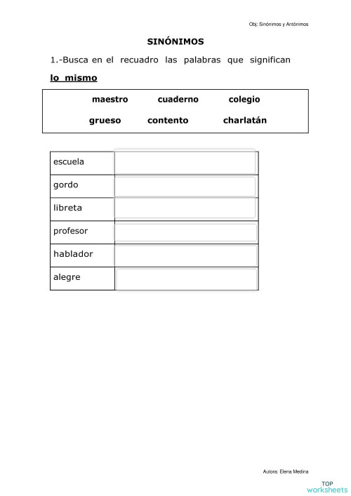 SINÓNIMOS -. Ficha interactiva | TopWorksheets