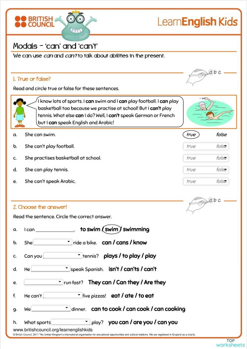 Can - modal verb KIDS. Interactive worksheet | TopWorksheets
